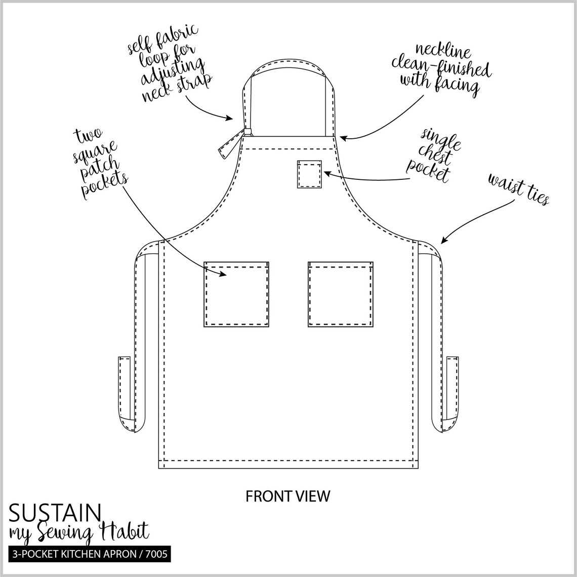 3-pocket Kitchen Apron Unisex Apron Pattern PDF Sewing - Etsy