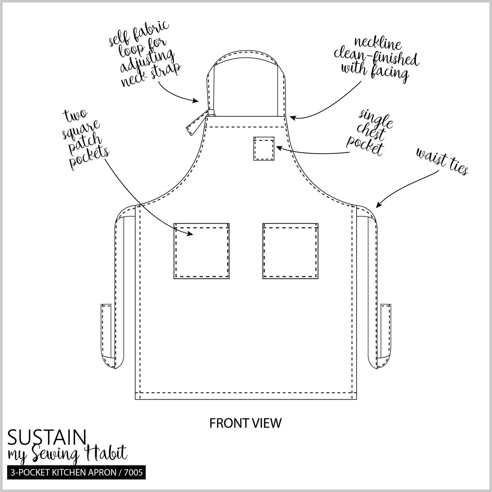 3-pocket Kitchen Apron Unisex Apron Pattern PDF Sewing - Etsy