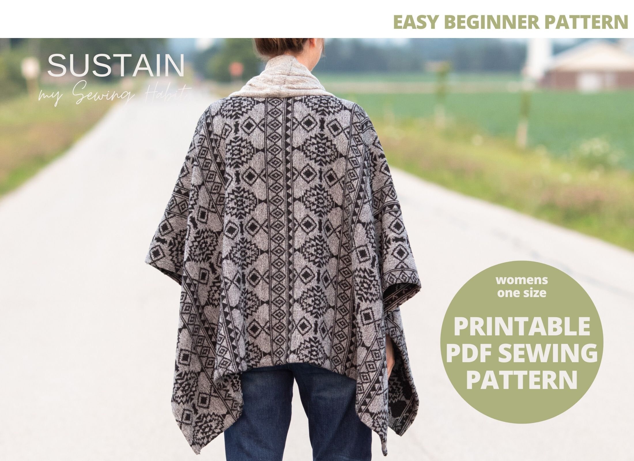 Cowl Neck Poncho PDF Sewing Pattern Easy to Wear Comfort | Etsy