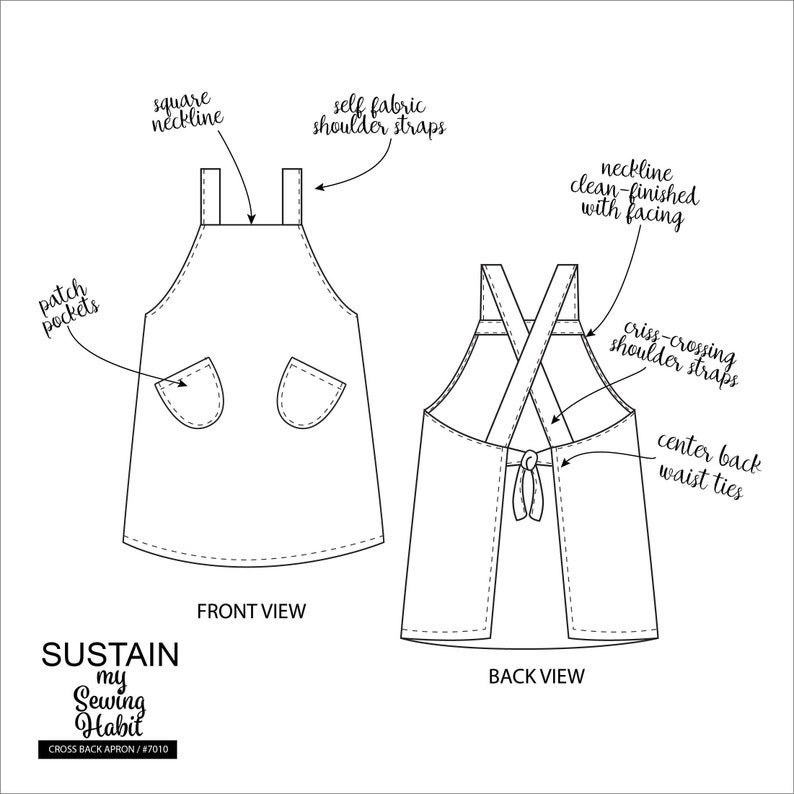 Cross Back Apron Mid-thigh Apron Length PDF Sewing Pattern - Etsy