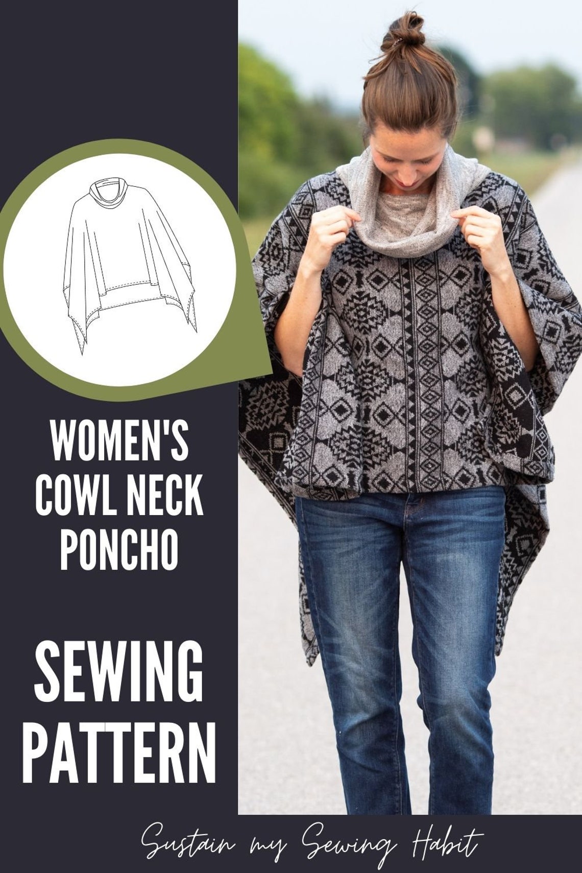 Cowl Neck Poncho PDF Sewing Pattern Easy to Wear Comfort - Etsy Canada