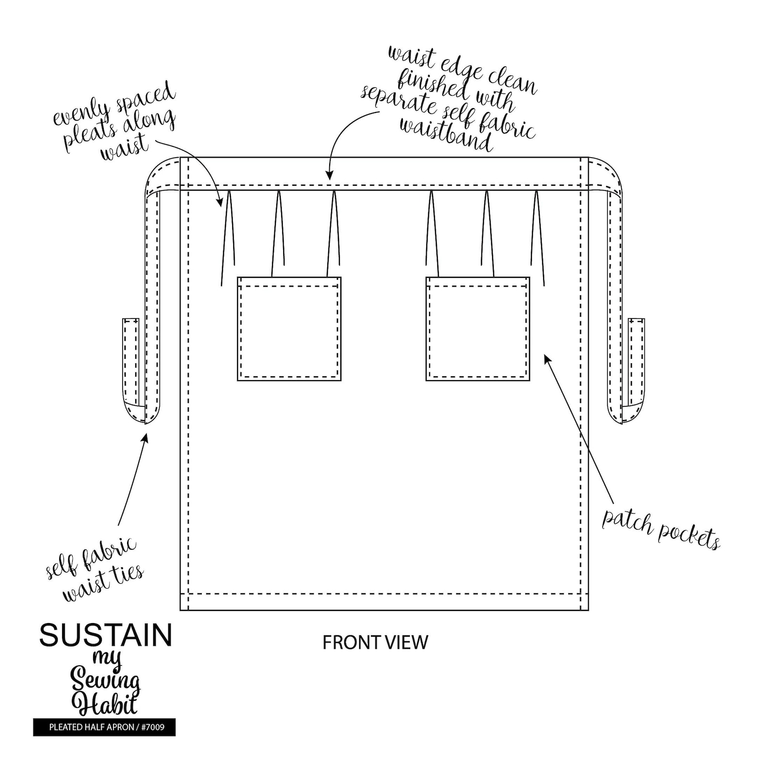Pleated Half Apron PDF Sewing Pattern Digital Instant - Etsy