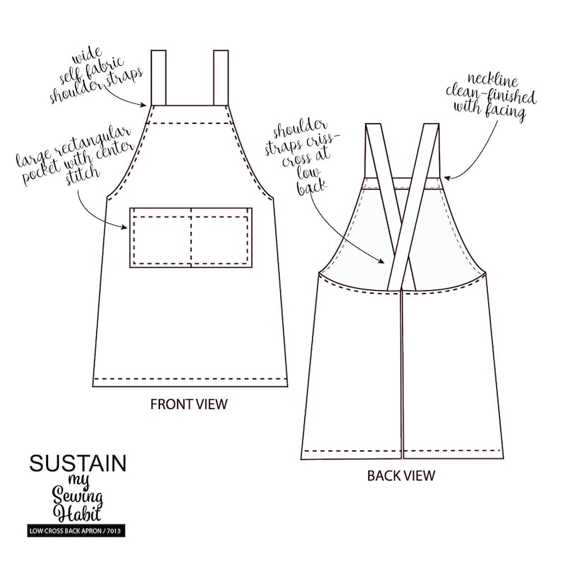 Low Cross Back Apron PDF Sewing Pattern Pinafore Apron - Etsy