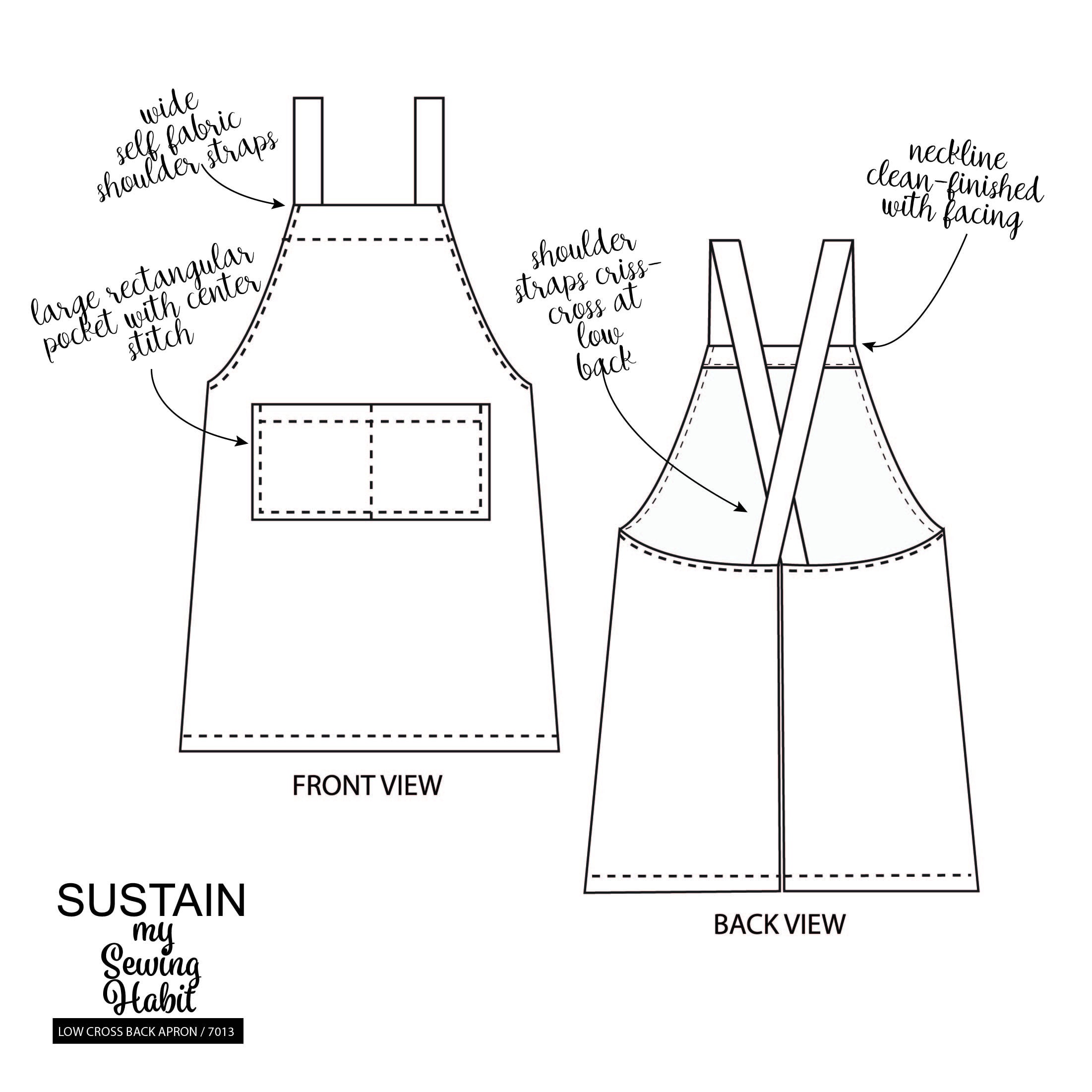 Low Cross Back Apron | PDF Sewing Pattern | Pinafore Apron | Instant ...