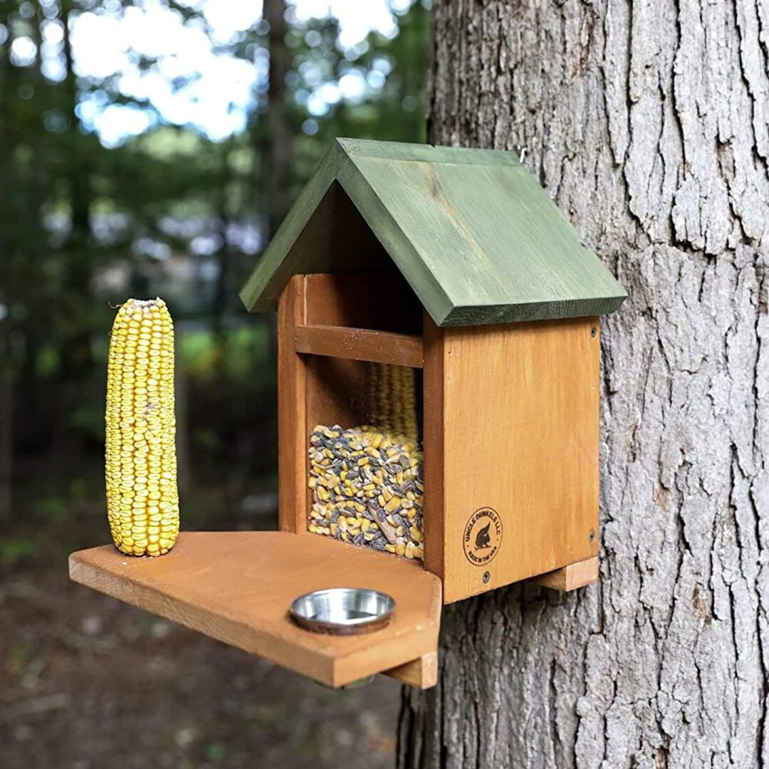 Handmade Wooden Squirrel & Chipmunk Feeder, Rustic Mountable Squirrel ...