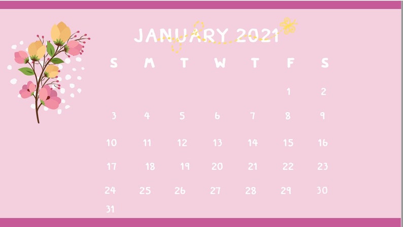 Pink Printable Calendar 2021, Instant Download - Etsy
