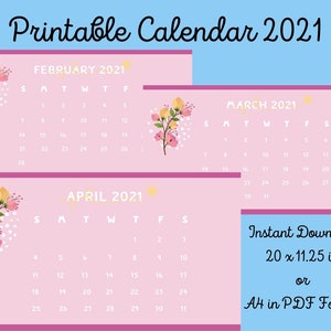 Pink Printable Calendar 2021, Instant Download - Etsy