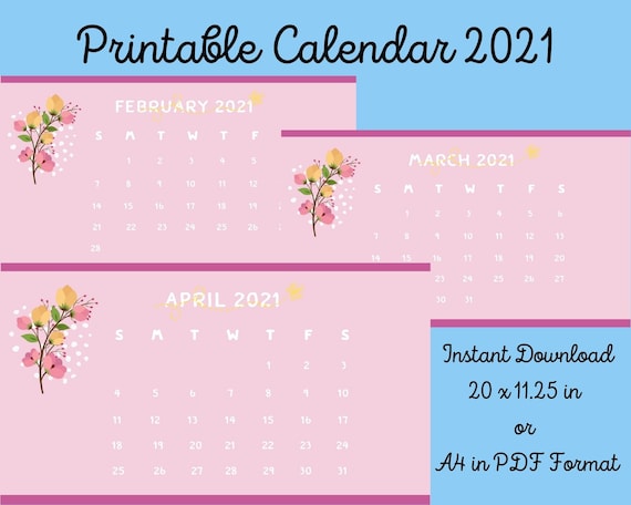 Pink Printable Calendar 2021 Instant Download | Etsy