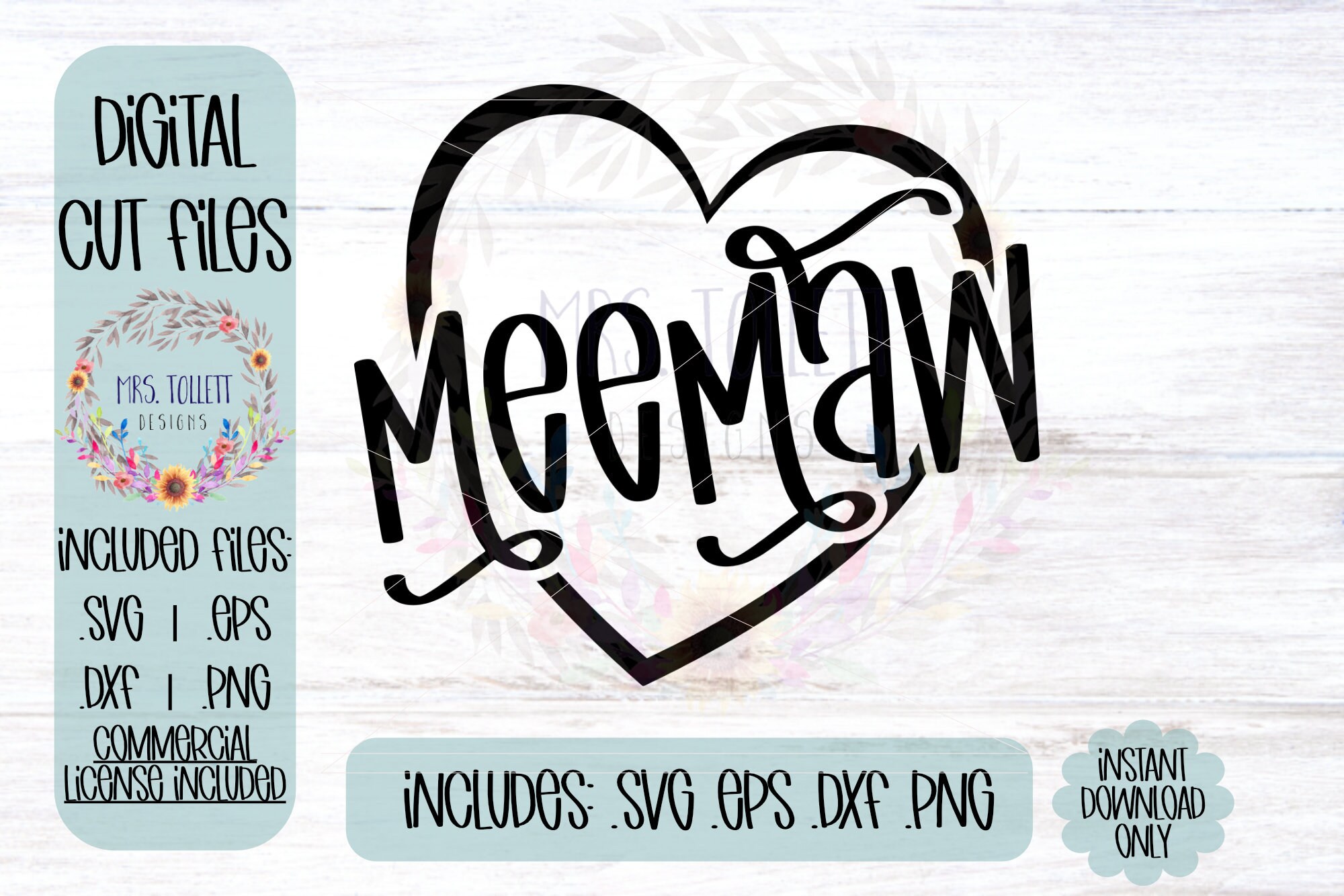 MeeMaw Heart SVG Cut File eps dxf png Instant Digital | Etsy