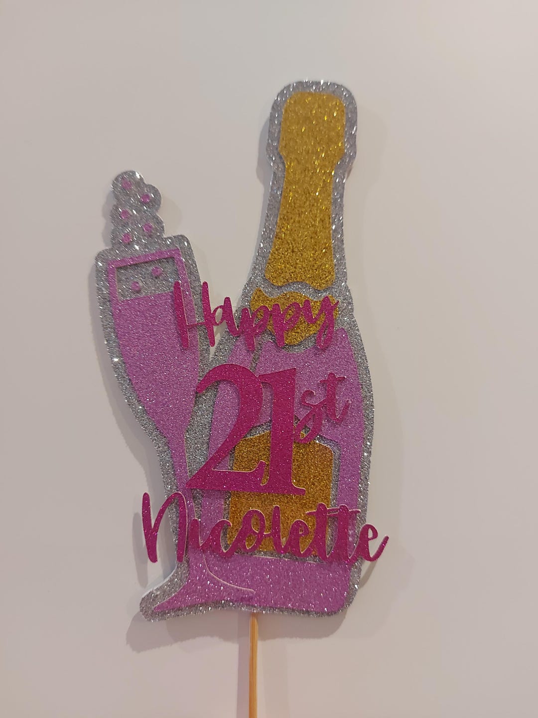 Pink Champagne Bottle Cake Topper, Wine Bottle Cake Topper, Champagne ...