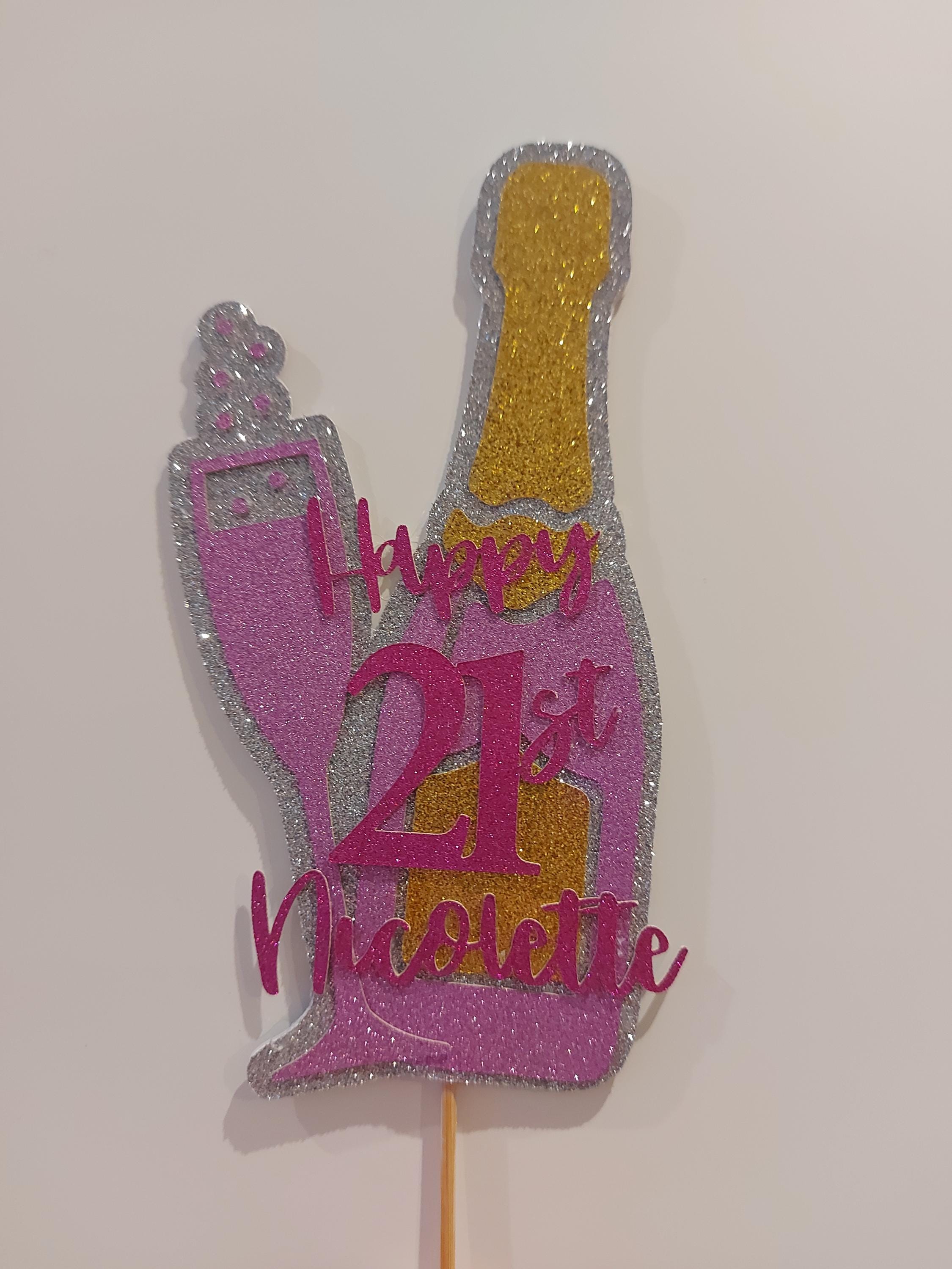Pink Champagne Bottle Cake Topper, Wine Bottle Cake Topper, Champagne ...
