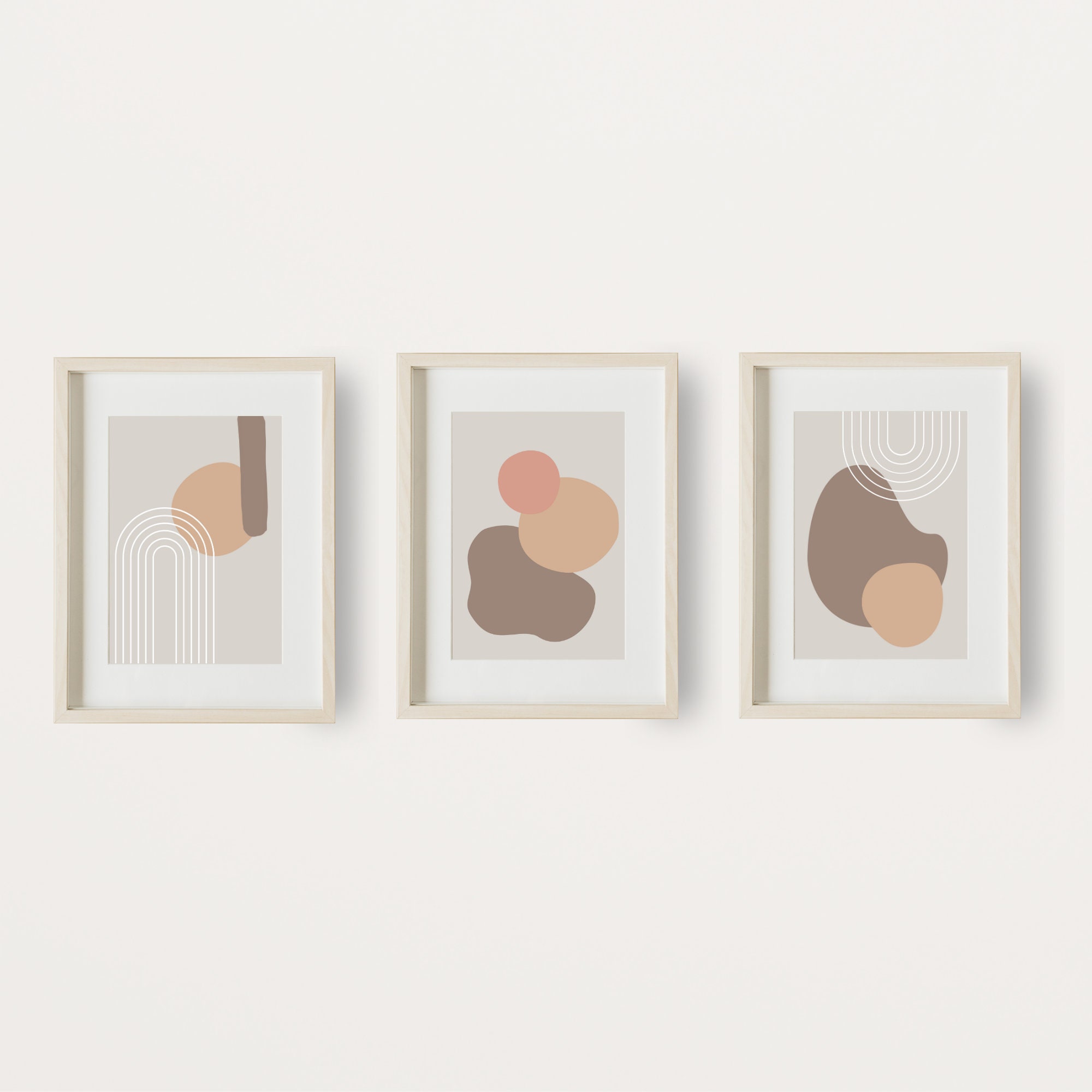 Abstract Shapes Set, 3 Pieces, Printable Art, Digital Art Print, Beige ...