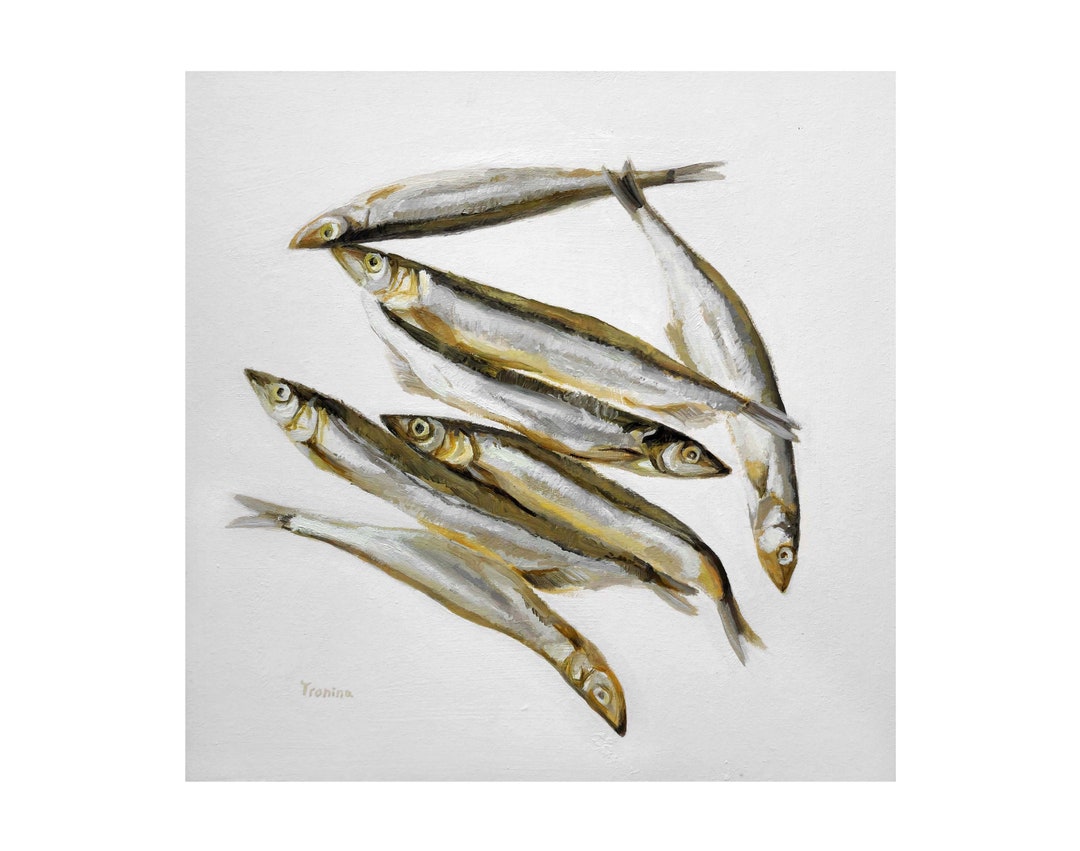 Sardines Original Art, Fish Paintings on Cardboard, Fish Painting, Fish ...
