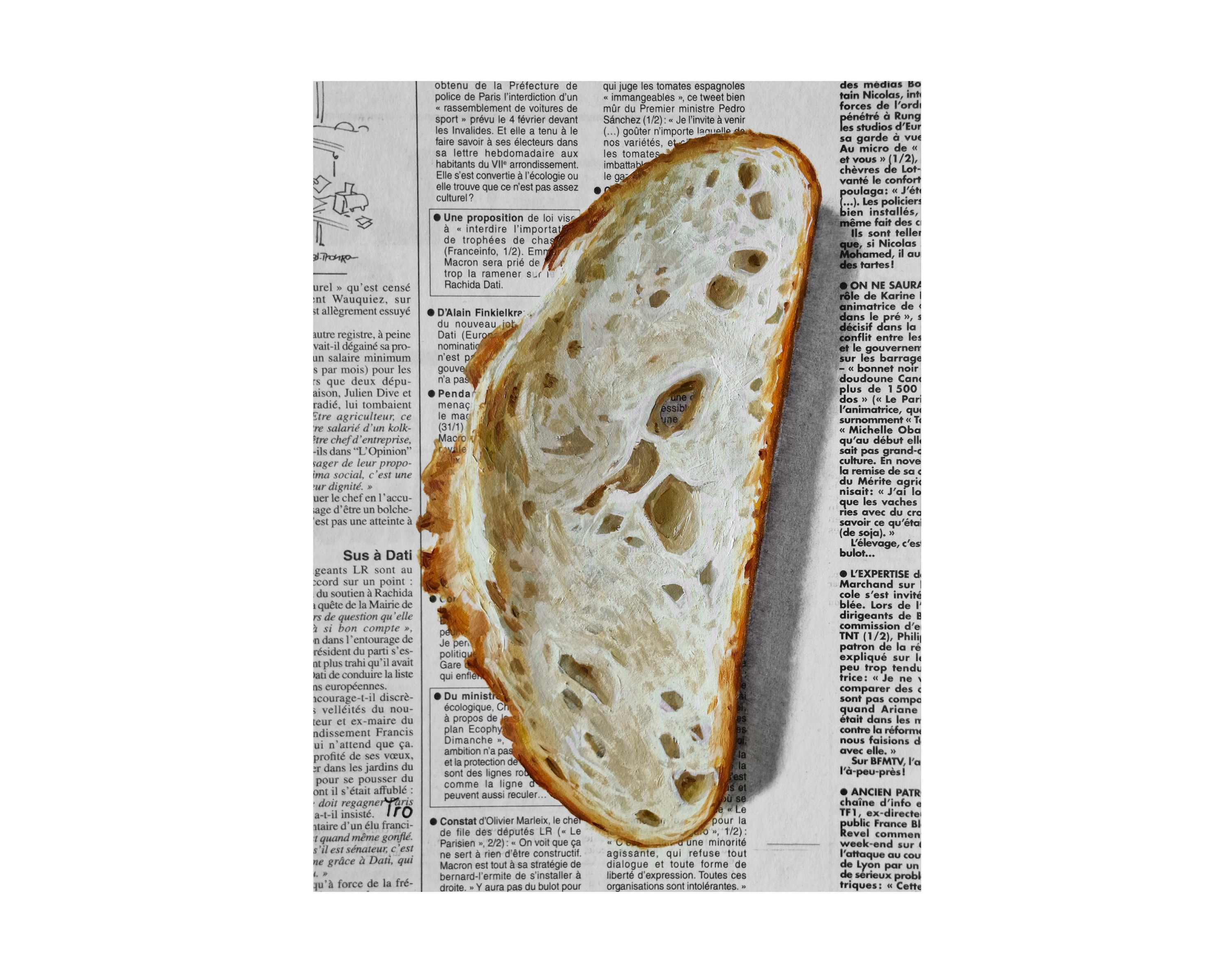 Bread Painting on Newspaper, Bakery Original Art, Bread Painting, Food ...