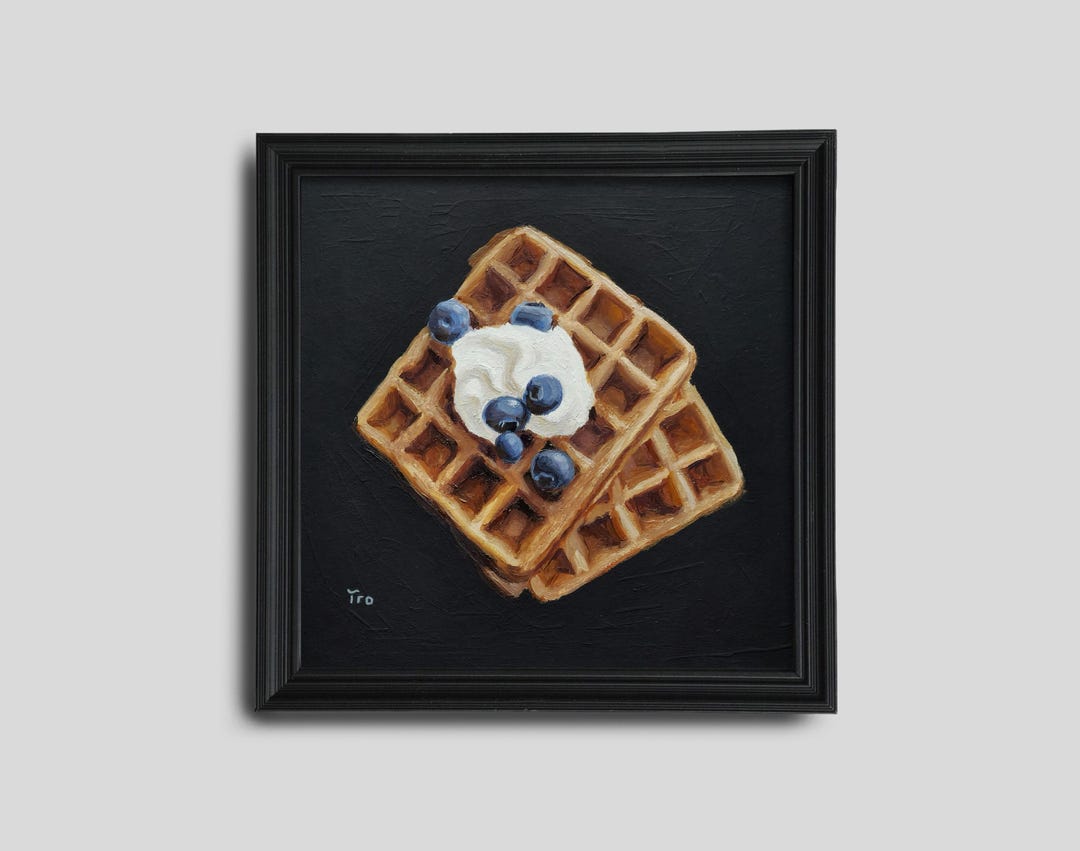Waffle Painting on Black Background, Breakfast Art, Food Still Life ...