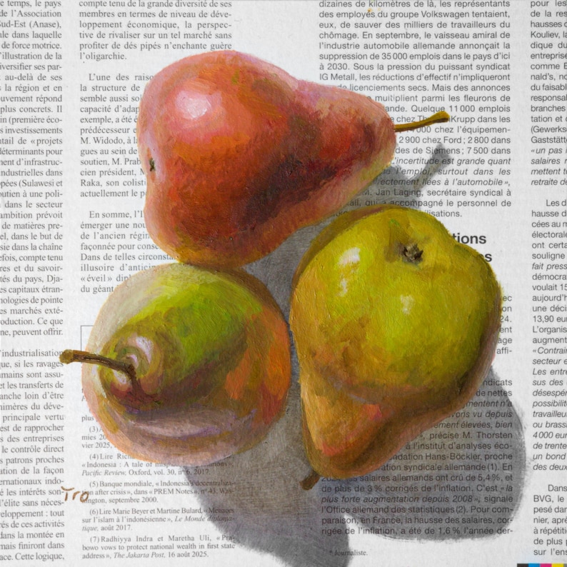 Pear Painting on Newspaper, Fruit Picture, Original Art, Small Gift - Etsy