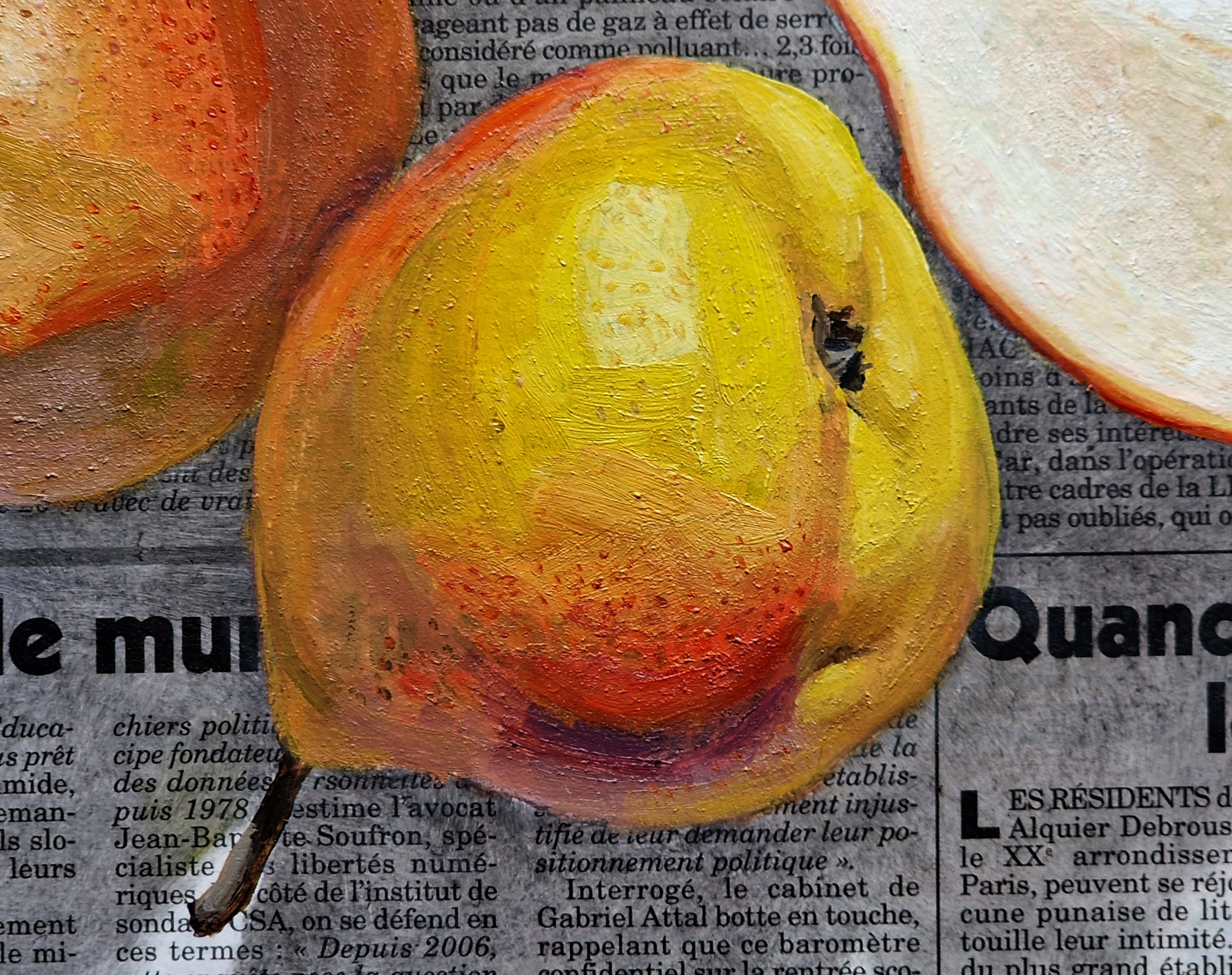 Pears Painting on Newspaper Fruits Original Art, Fruits Still Life ...