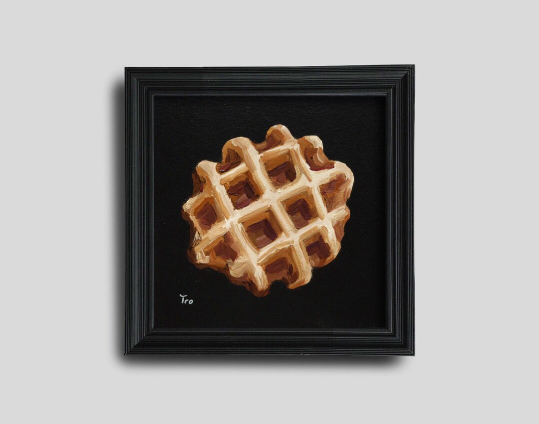 Waffle Painting on Black Background, Breakfast Art, Food Still Life ...