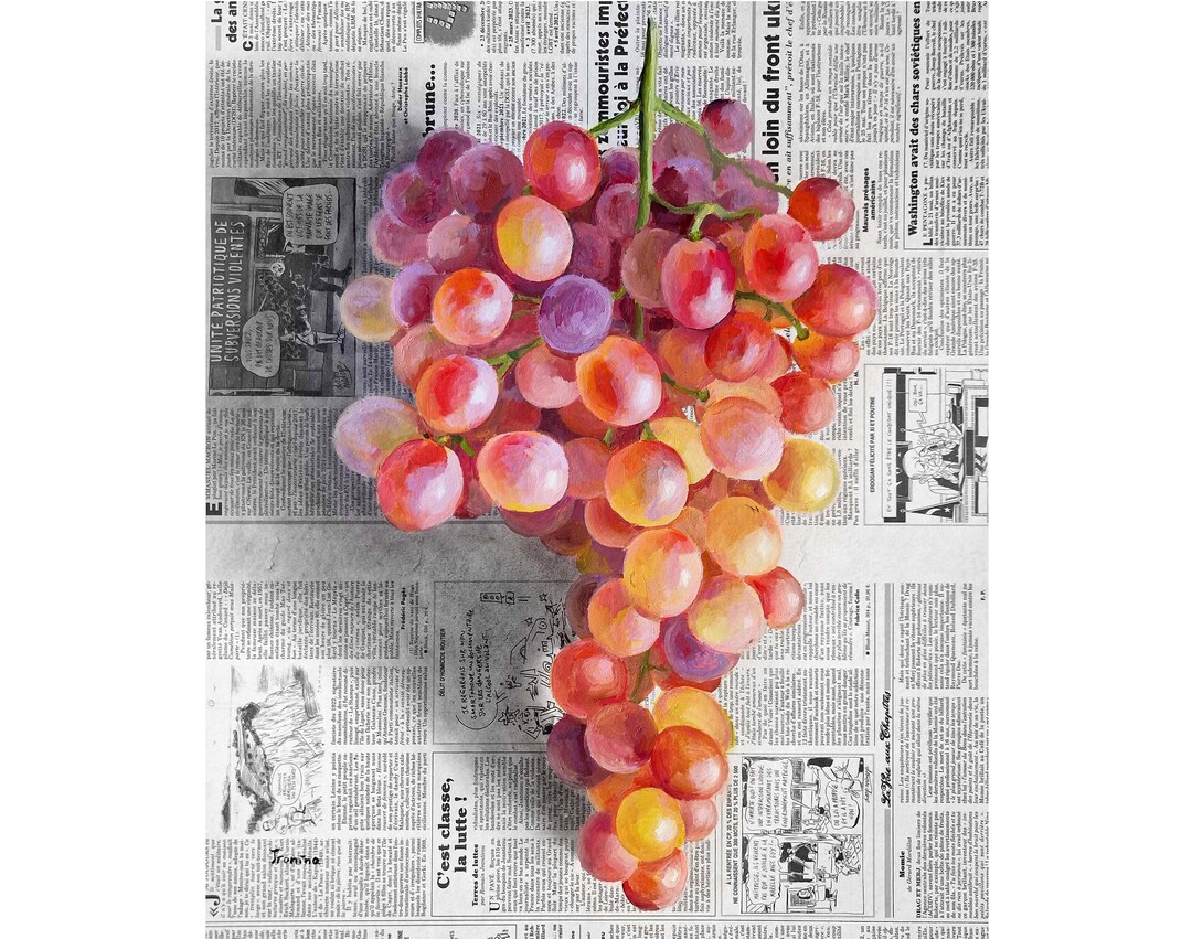 Red Grapes Paintings on Newspaper Original Art Grapes - Etsy