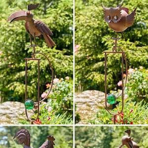 Rusty Animal Garden Swing Stakes With Glass Ball in 6 Styles - Etsy
