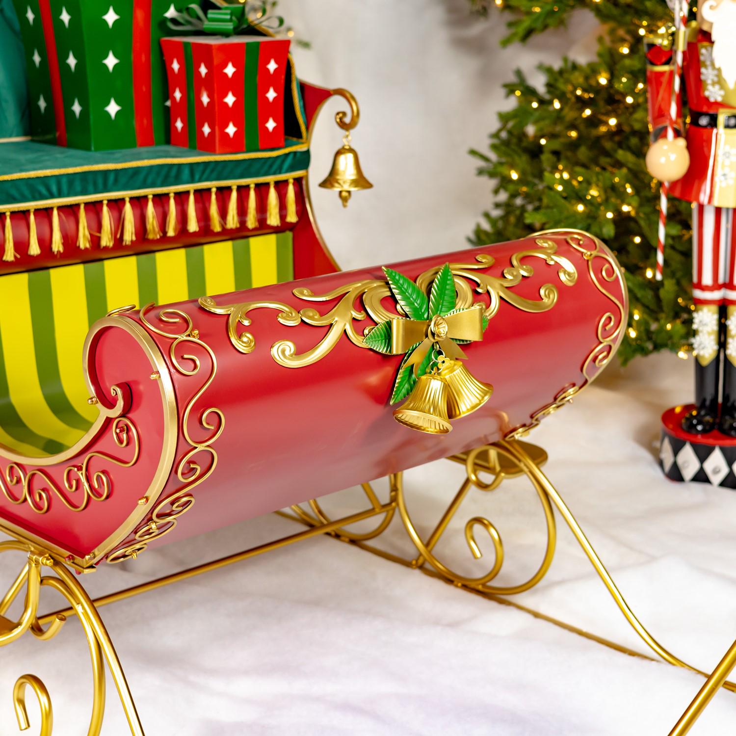 8ft. Long Opulent Metal Christmas Sleigh Life-size Commercial Holiday ...