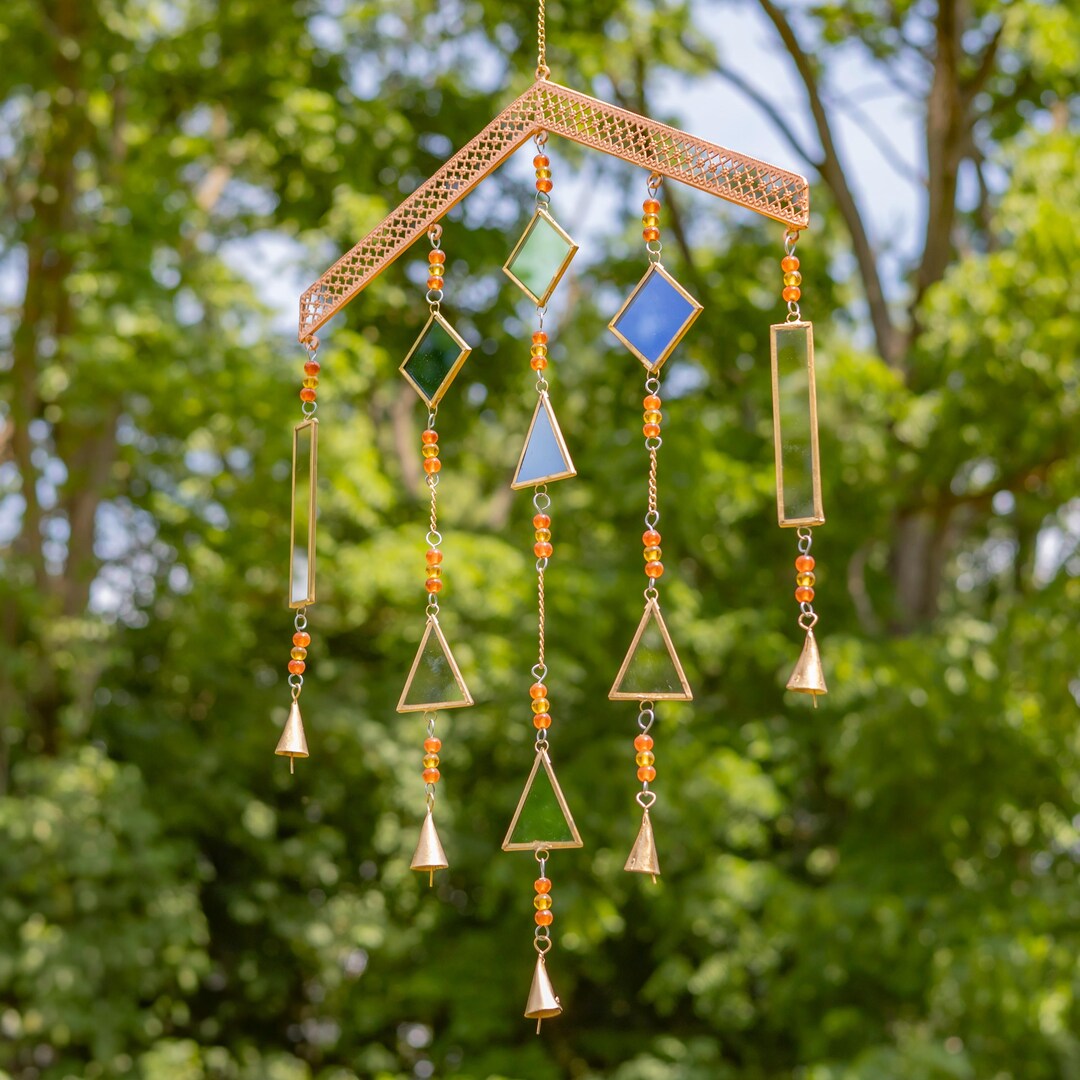 SET of 6 Assorted Dangling Geometric Gemstone Wind Chimes "jasper Wind ...
