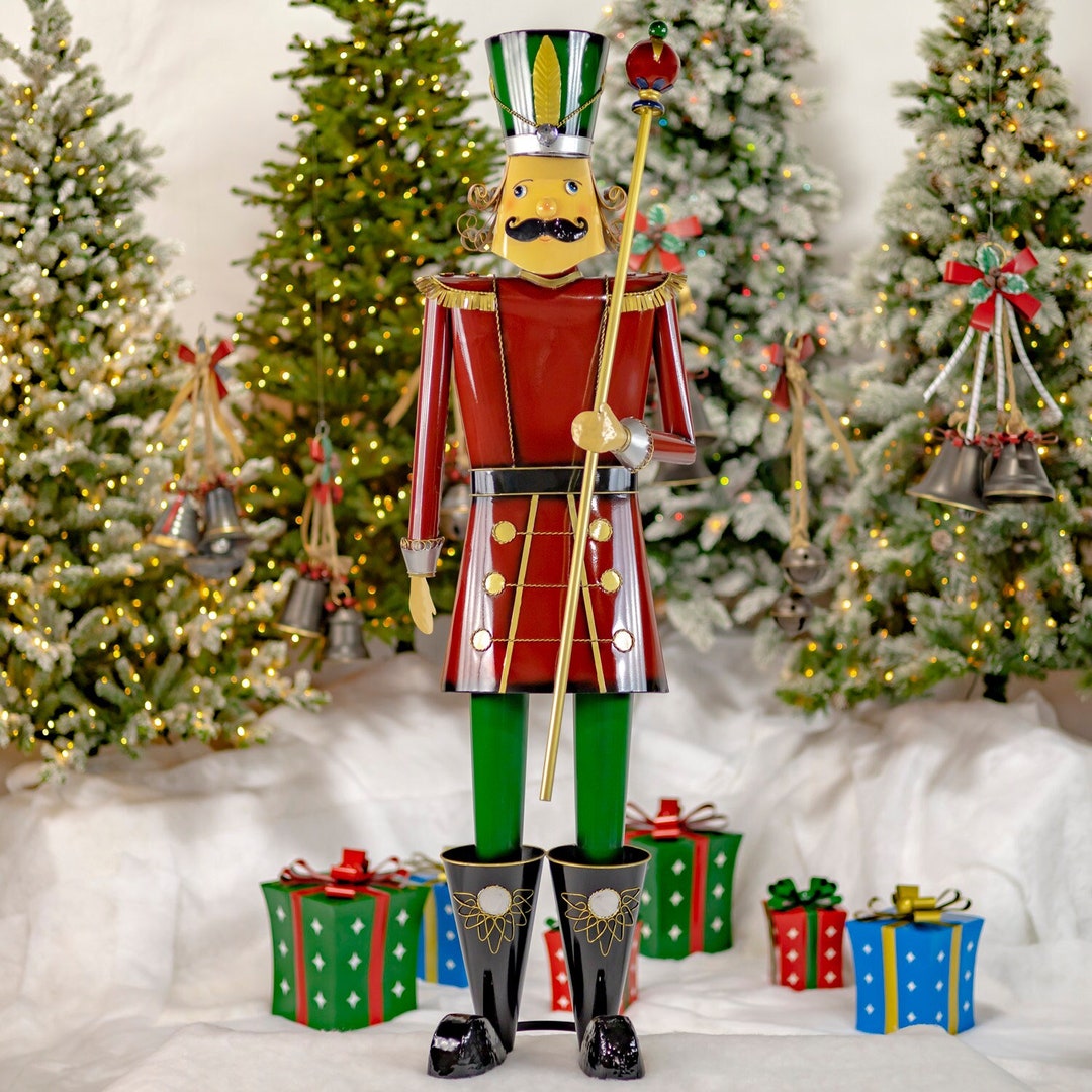 59 Inch Tall Iron Christmas Burgundy Nutcracker Holding Baton “henry ...