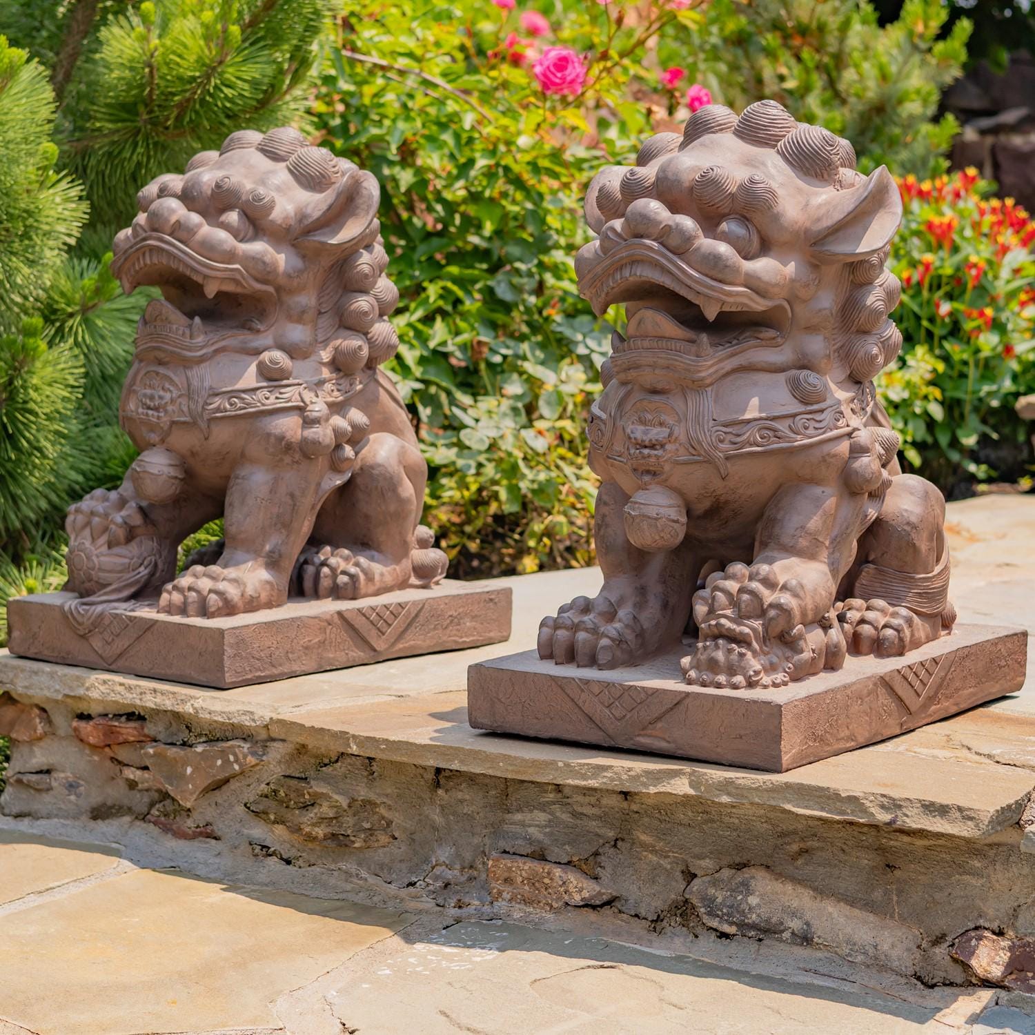 Set of 2 Magnesium Foo Dog Statues in Antique Bronze "gan & An" - Etsy