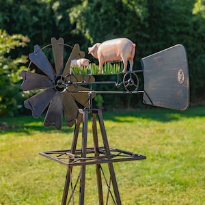 59.8" Tall Iron Windmill With Pig Family on Weather Vane - Etsy