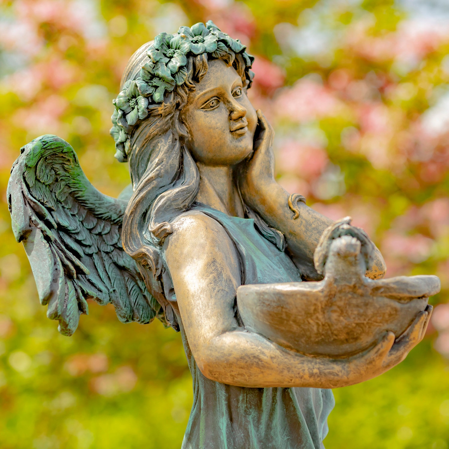 39 Inch Tall Magnesium Angel Statue With Birdbath 2 Color - Etsy