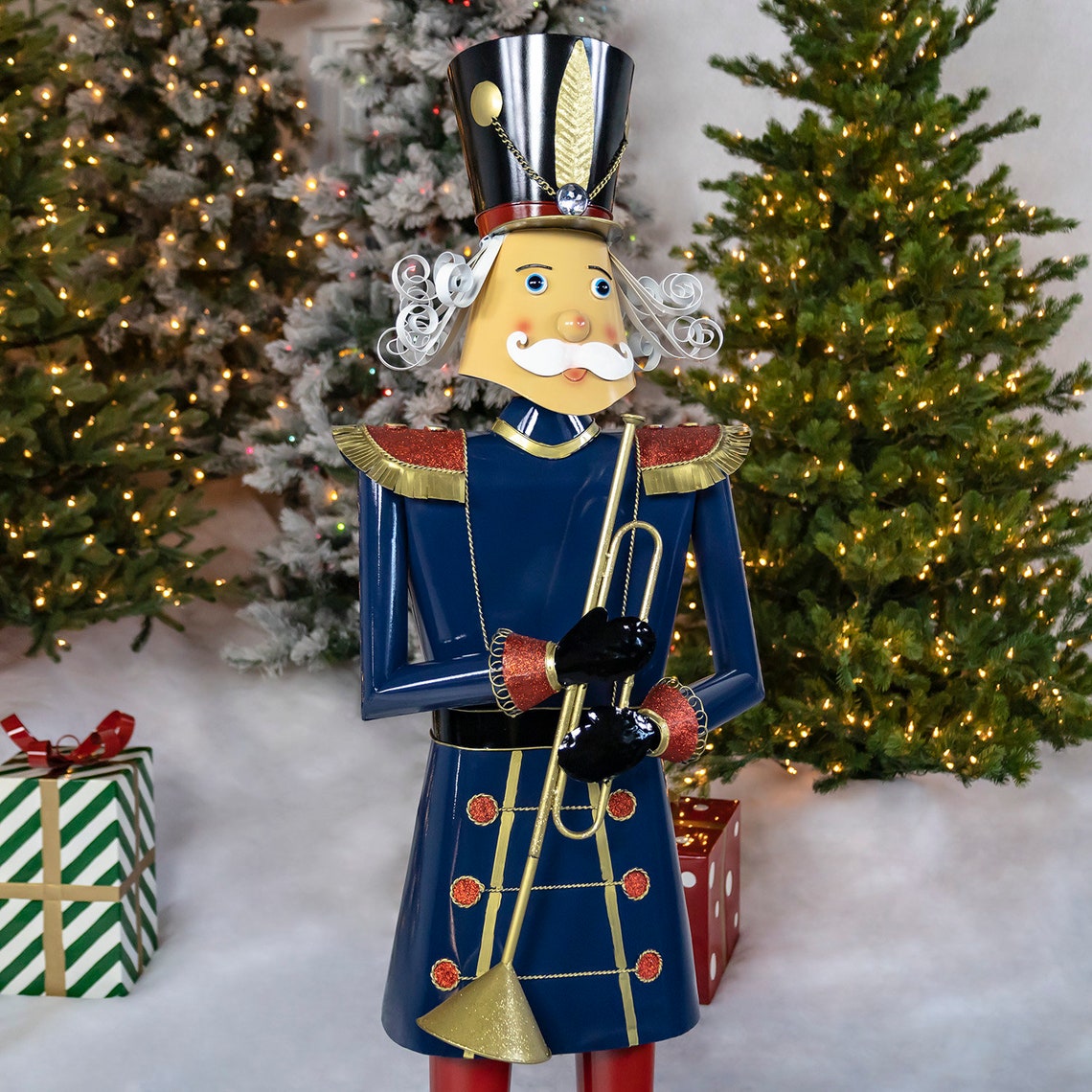 60 Inch Tall Iron Blue Nutcracker Holding Trumpet - Etsy