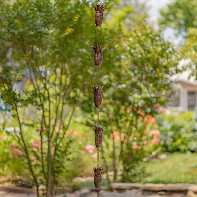 76.5 Long Antique Bronze Rain Chain With Pineapples - Etsy