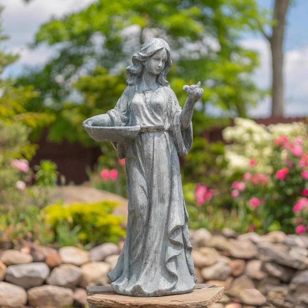 38 Inch Tall Standing Girl With Bird Magnesium Statue - Etsy