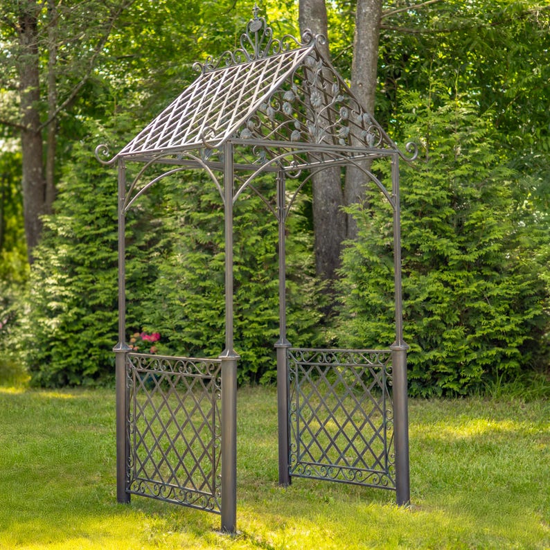 9.5ft T Iron Garden Arch With Embellished Trellis "london 1820"- 3 ...