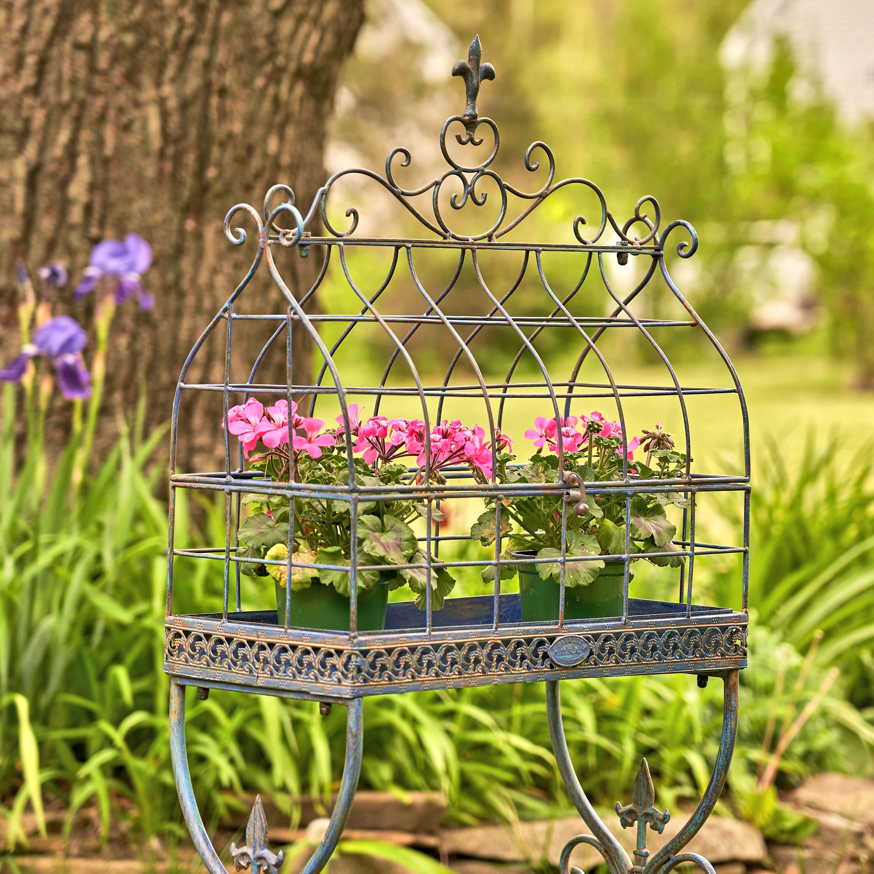 Vintage Style Iron Cage Planter Stand in Antique Blue - Etsy