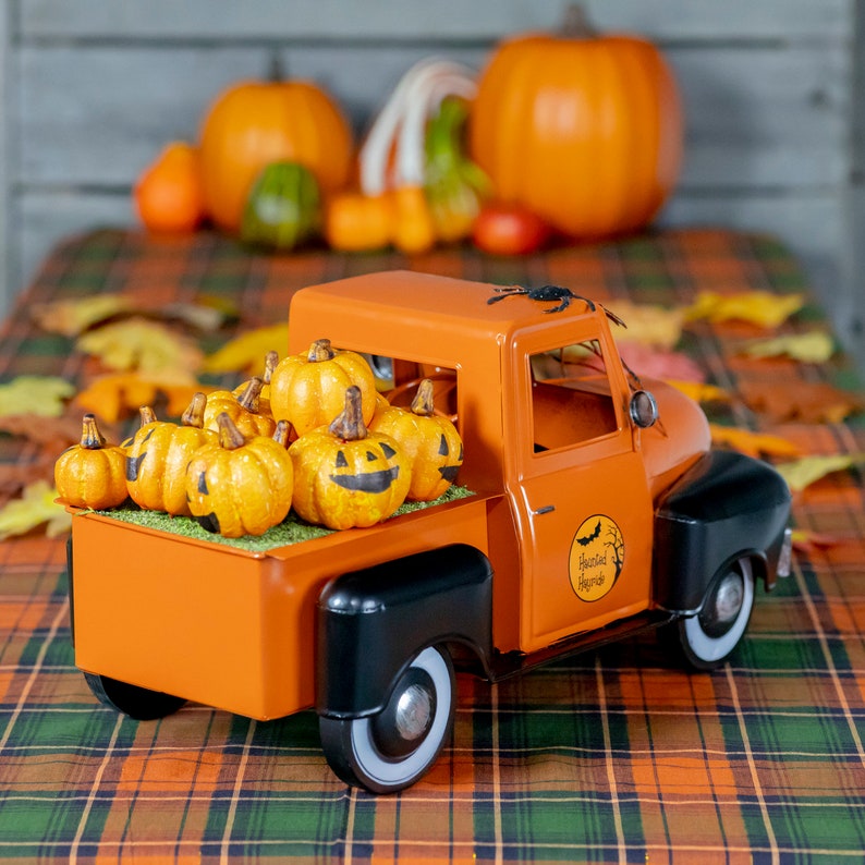 Haunted Hayride Halloween Truck With Spiderweb and Pumpkins - Etsy