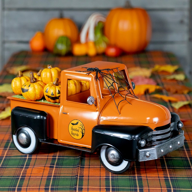 Haunted Hayride Halloween Truck With Spiderweb and Pumpkins - Etsy