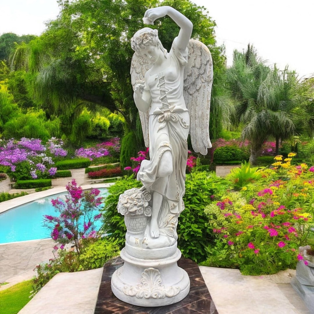 63" Tall Magnesium Angel Statue in Antique Grey | "emma" Style ...