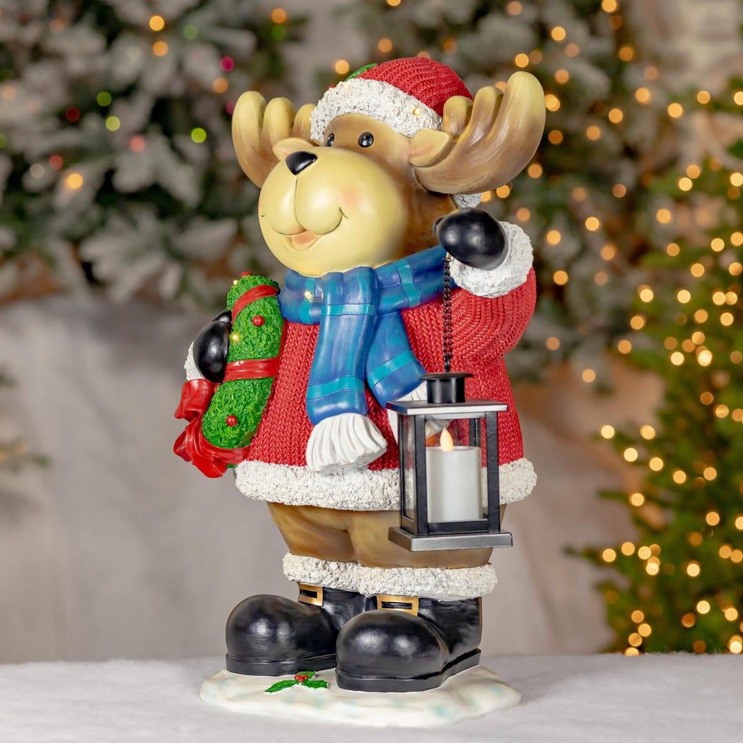 24.2" Tall Polyresin Lightup Moose Christmas Decoration W/lantern ...