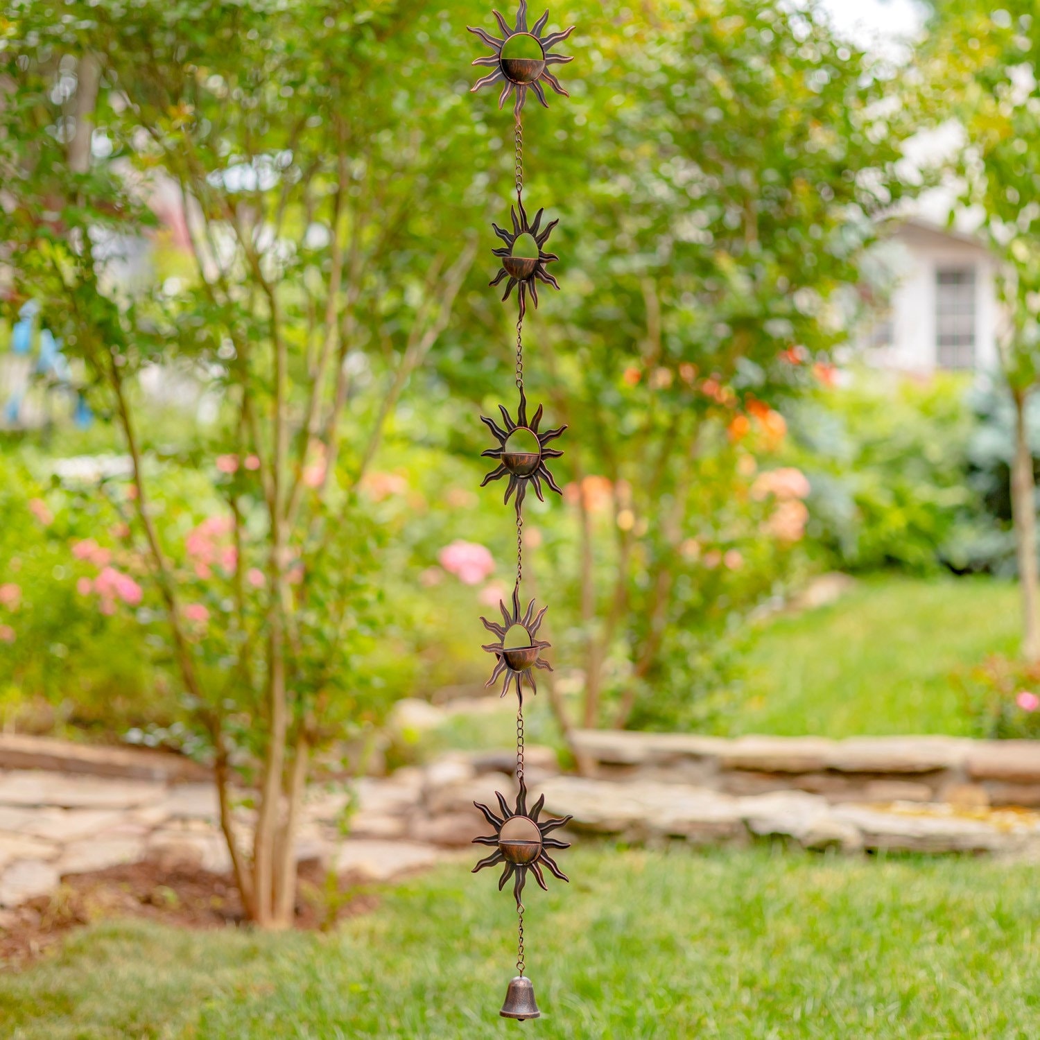 76.25 Long Antique Bronze Rain Chain With Bohemian Sun & - Etsy