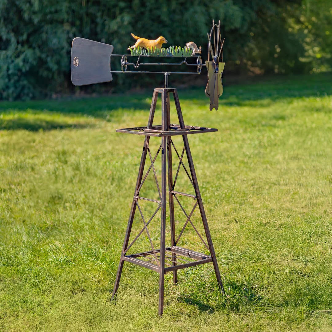 59.8" Tall Iron Windmill With Dog Chasing Rabbit on Weather Vane - Etsy