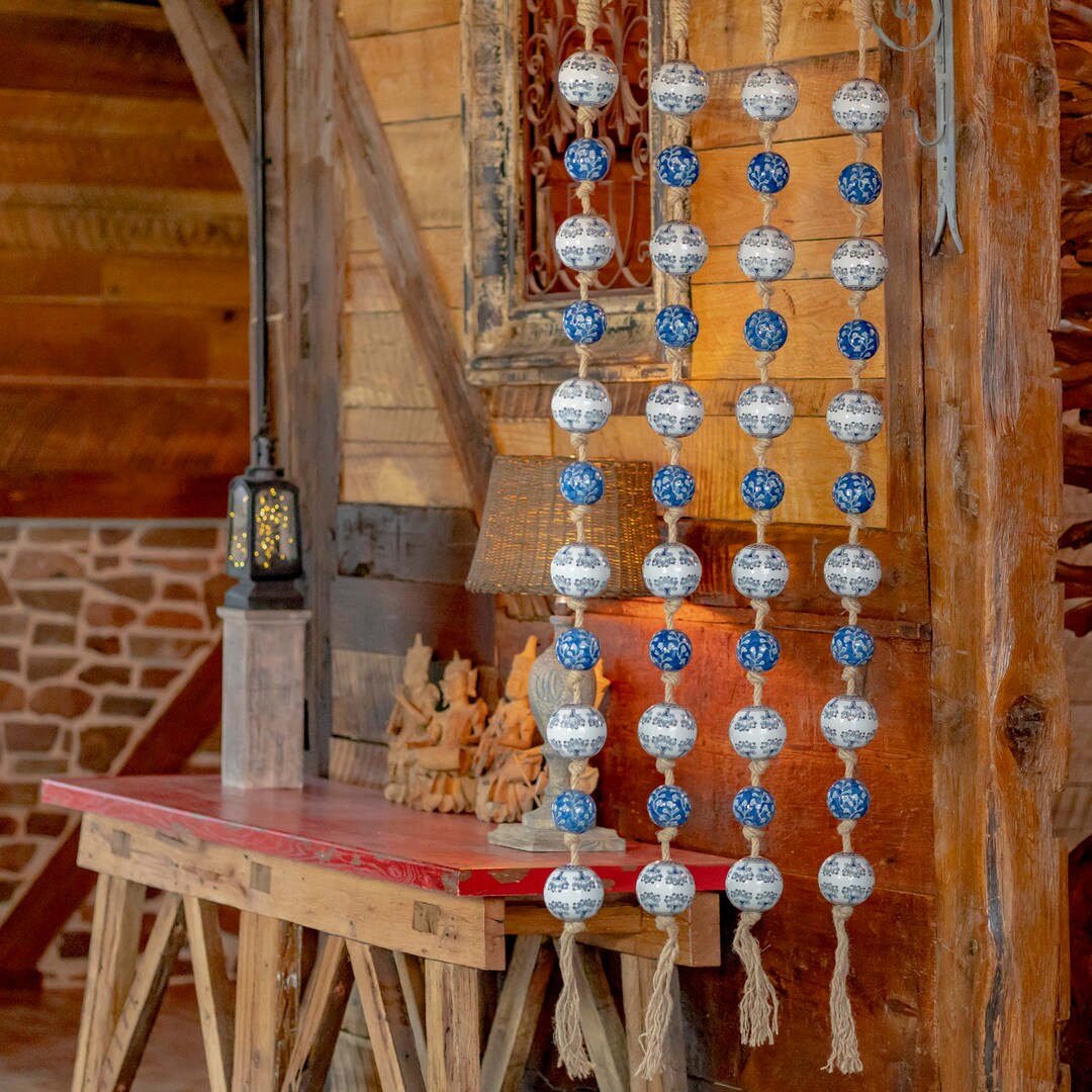 74″ Long Fisherman Tsugo Garland With Ceramic Sailor Balls and Rope ...