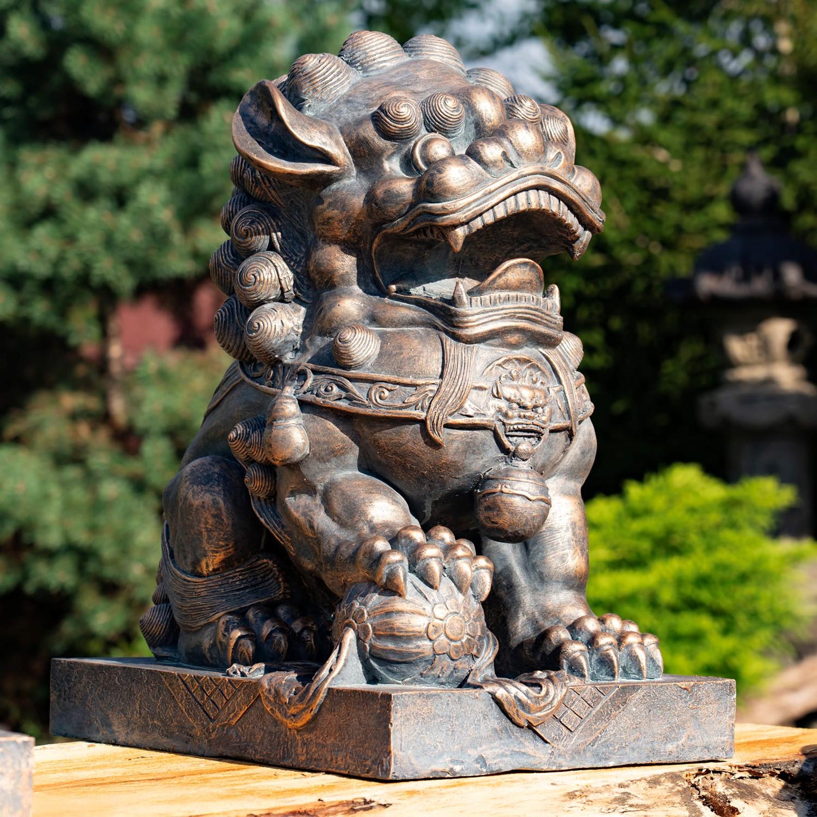 Set of 2 Magnesium Foo Dog Statues in Antique Bronze "gan & An" - Etsy