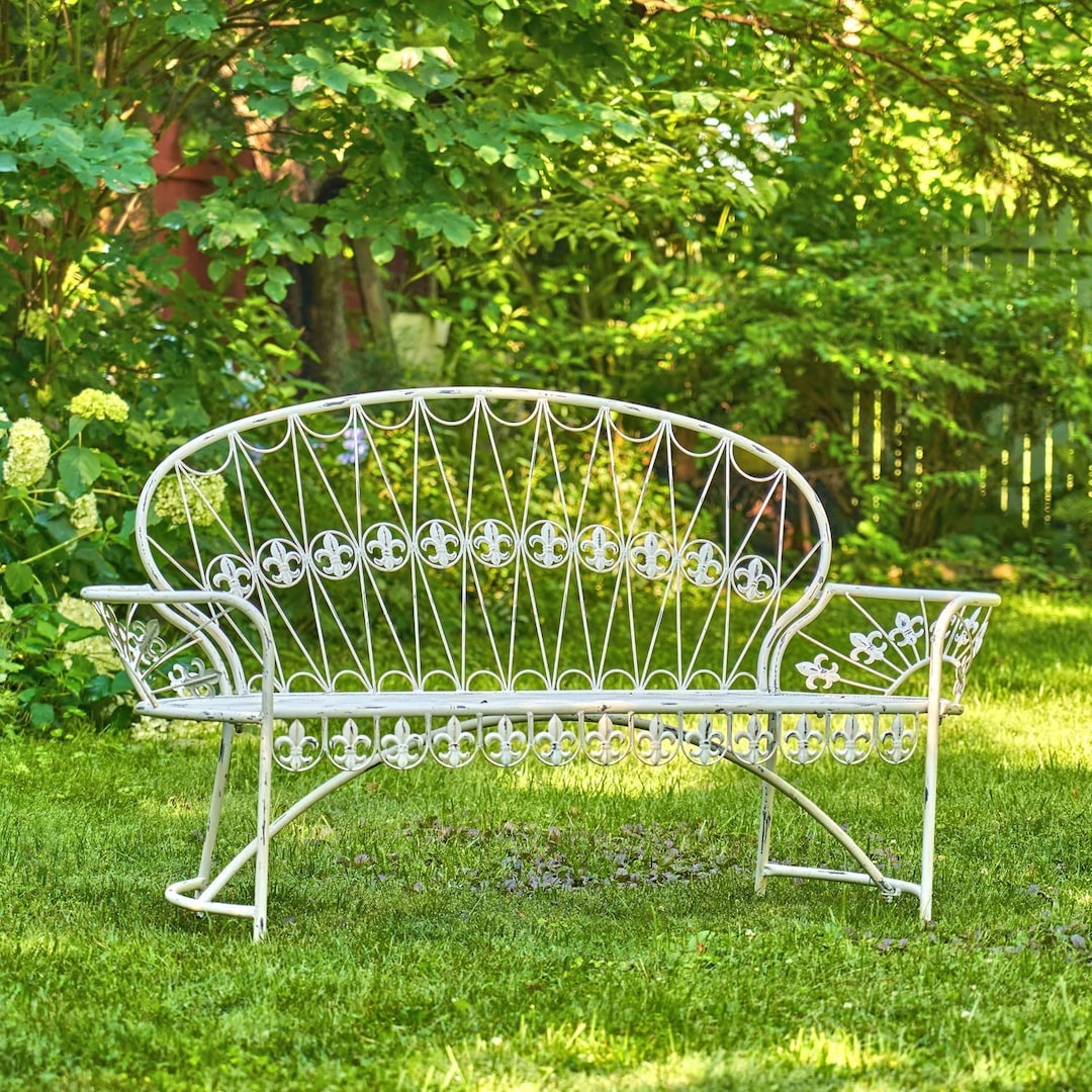 Iron Garden Bench With Curved Back 3 Colors Available Etsy