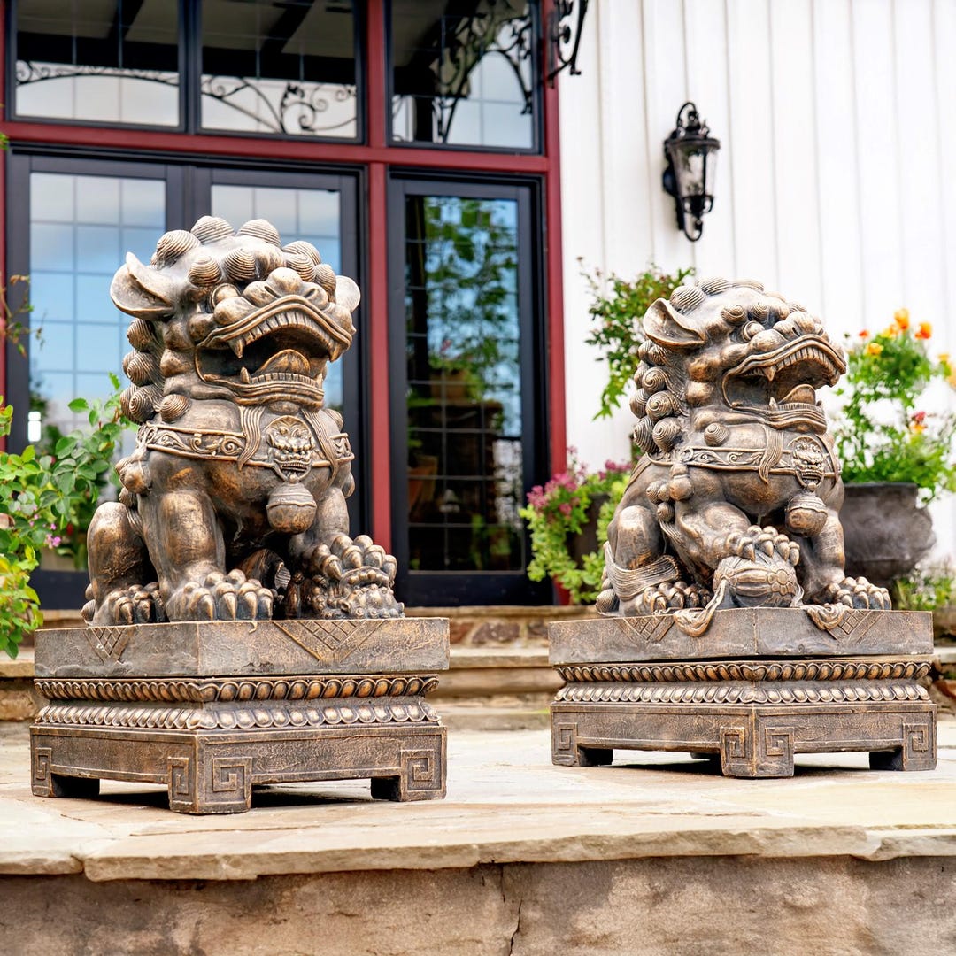 Set of 2 Magnesium Foo Dog Statues in Antique Bronze "gan & An" - Etsy