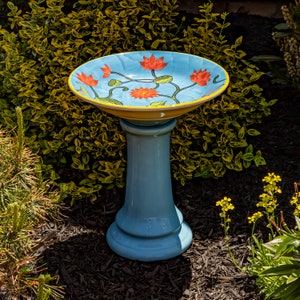 15" Tall Porcelain Birdbath With Hand Painted Details in Assorted ...