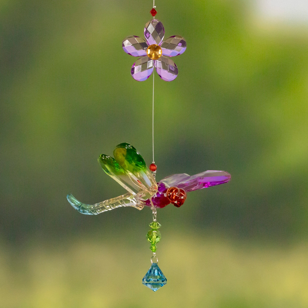 Five Tone Acrylic Dragonfly Ornaments With Flowers in Assorted Colors ...