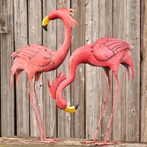 Set of 4 Bright Pink Iron Flamingos - Etsy
