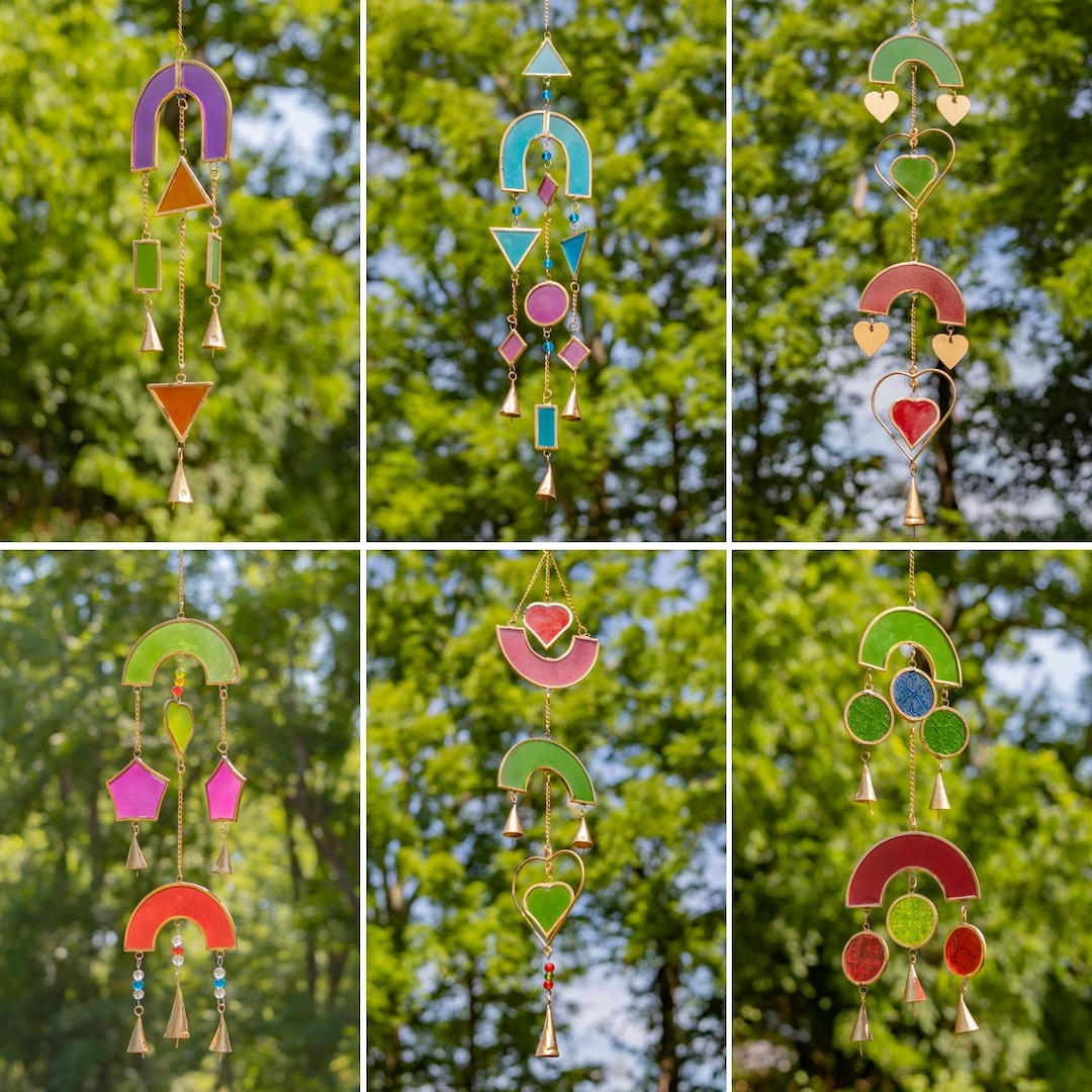 SET of 6 Assorted Geometric Suncatcher Wind Chimes "greenwich Wind ...