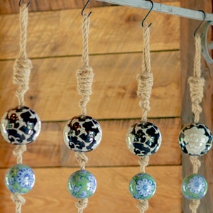 74″ Long Fisherman Tsugo Garland With Ceramic Sailor Balls and Rope ...